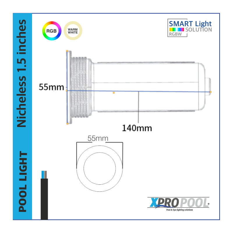 Nicheless pool light 12 Watt White - Color LED for Pool and Hot Tub Spa ...