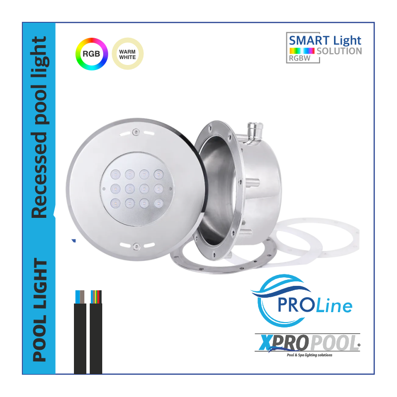 PROLINE | PRO 200mm stainless steel 316L Recessed pool light | Warm ...