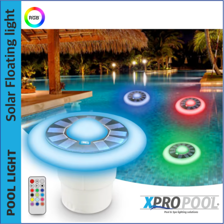 Solar floating Rgb pool light with thermostat and remote control