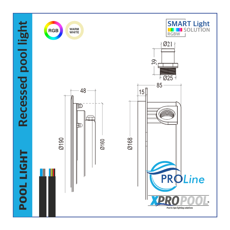 PROLINE | 190mm stainless steel 316L Recessed pool light | Warm white ...