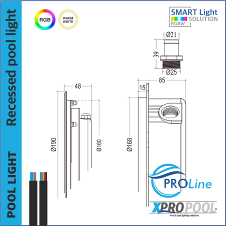PROLINE | 190mm stainless steel 316L Recessed pool light | Warm white ...