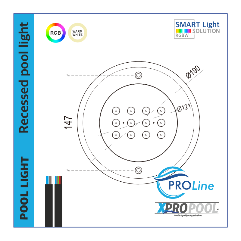 PROLINE | 190mm stainless steel 316L Recessed pool light | Warm white ...