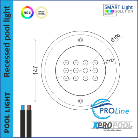 PROLINE | 190mm stainless steel 316L Recessed pool light | Warm white ...