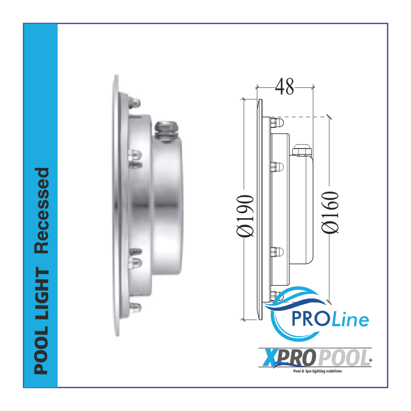 PROLINE | 190mm stainless steel 316L Recessed pool light | Warm white ...