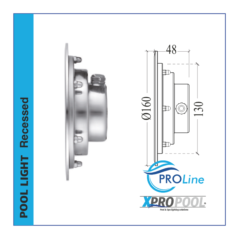 PROLINE | 160mm stainless steel 316L Recessed pool light | Warm white ...