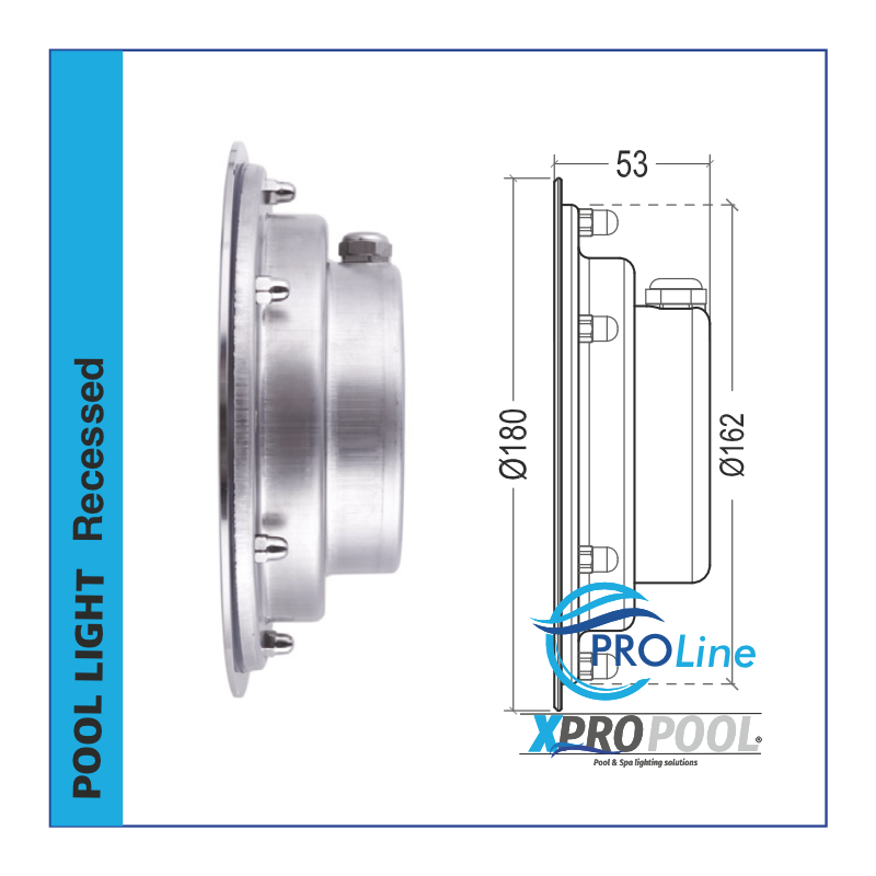 PROLINE | 180 mm stainless steel 316L Recessed pool light | Wall/Floor ...