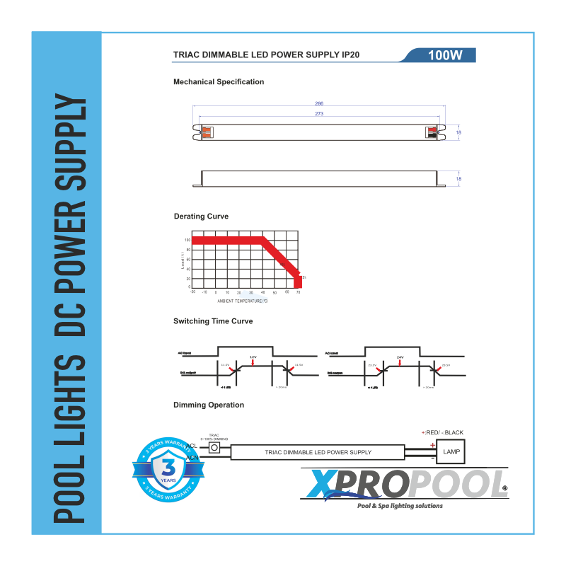 XPRO POOL | Triac dimmable LED power supply IP20 100W 12V